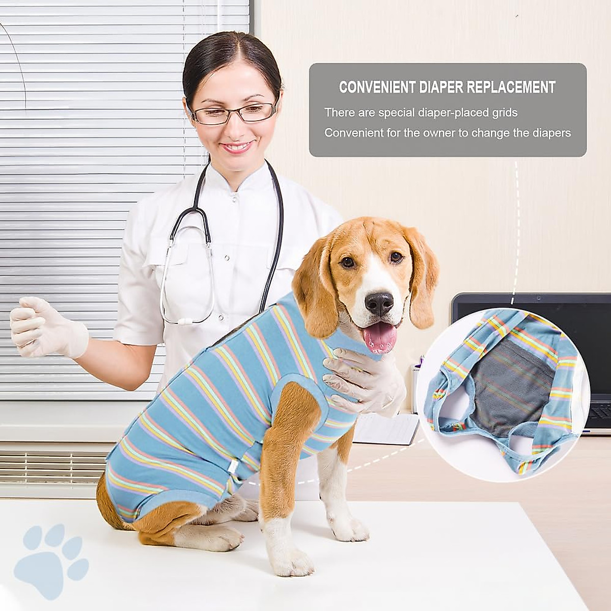 SHIAOMIN Pet Recovery Suit After Surgery - Abdominal Wounds Breathable Striped Leisure Wear Shirt, E-Collar Alternative Cats Dogs Neuter Spay Anti Licking Clothes for Male Female Pets (Large)