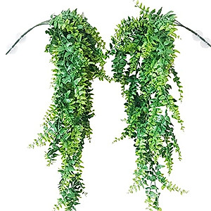 Allazone 2 Pack Reptile Plants Hanging Fake Vines, Artificial Leaves Climbing Terrarium Plant with Suction Cup for Bearded Dragons Lizards Geckos Snake Pets Hermit Crab and Tank Habitat Decorations