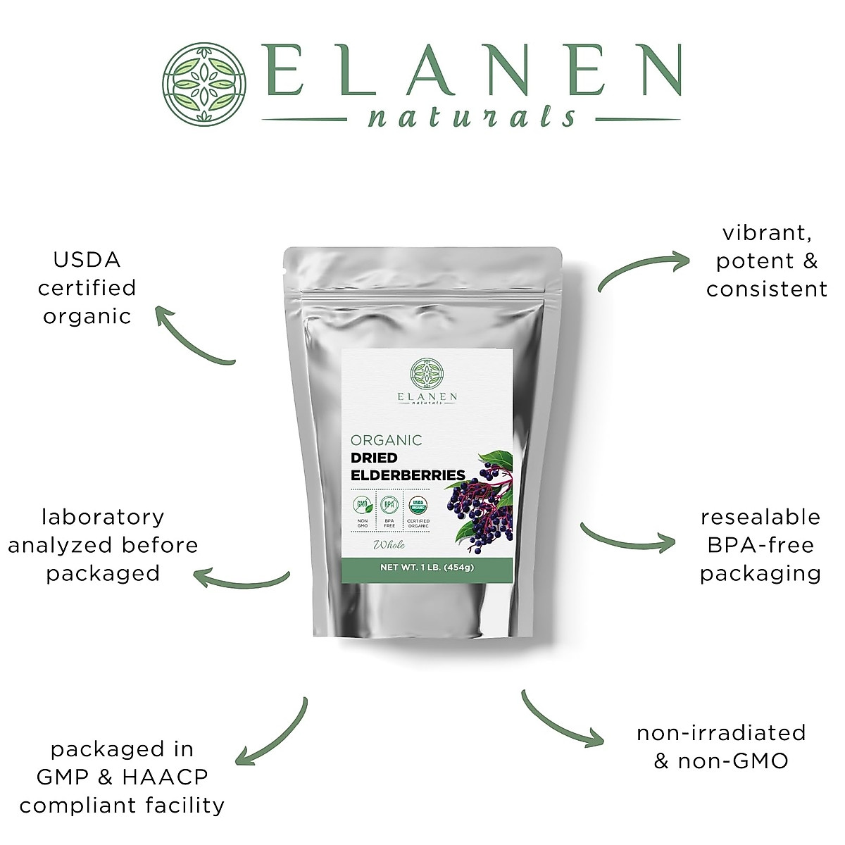 Organic Elderberries 1 lb. (16 oz), USDA Certified Organic Dried Elderberries Bulk, Elderberry Dried Organic, Dried Elderberry Berries Organic, Elder, Whole