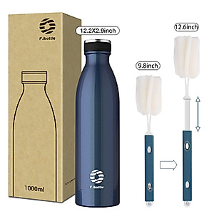 Fjbottle Stainless Steel Insulated Water Bottles -34oz/1000ml Sports Water Bottle Keep Carbonated Drink Cold 24H and Hot 12H for kids,Women,Men Leisure Home Water Bottles