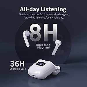 Wireless Earbuds, Bluetooth 5.3 Earbuds 36H Playtime with LED Power Display Charging Case Premium Sound Bluetooth Headphones Built-in Mic Crystal-Clear Calls Earphones for Workout/Home/Office