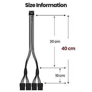 Fasgear PCI-e 5.0 Extension Cable: 16Pin(12+4) Male to PCIE 5.0 4x8(6+2) Pin Female Sleeved Extension Cable, 40cm 12VHPWR Cable Compatible for GPU GeForce RTX 3090Ti & RTX 4080 4090 (16AWG/Black)