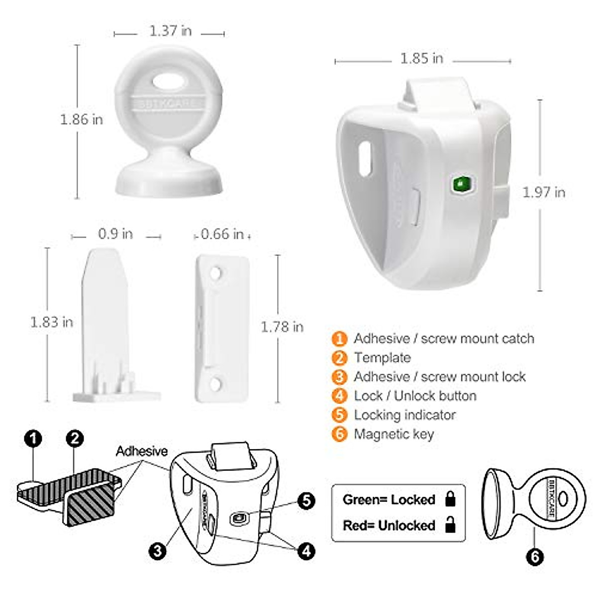 BBTKCARE Cabinet Locks for Babies | Adhesive Magnetic Baby Locks | Baby Proofing | Set of 4 Locks and 1 Keys