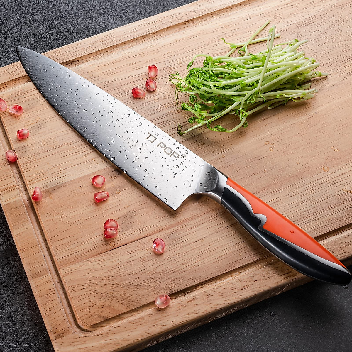 TJ POP Chef Knife 8 Inch, Professional Kitchen Knife, Ultra Sharp Meat Knife, Full-tang Designed, German HC Steel Blade, Comfort Grip Non-slip Handle