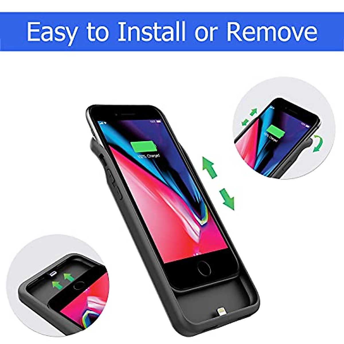 Battery Case for iPhone SE 3/6/6s/7/8/SE 2020, [6500mAh] Rechargeable Smart Extended Charging Case Compatible with iPhone SE 3/6/6s/7/8/SE 2020 (4.7 inch) Backup Power Battery Pack Charger Case-Black