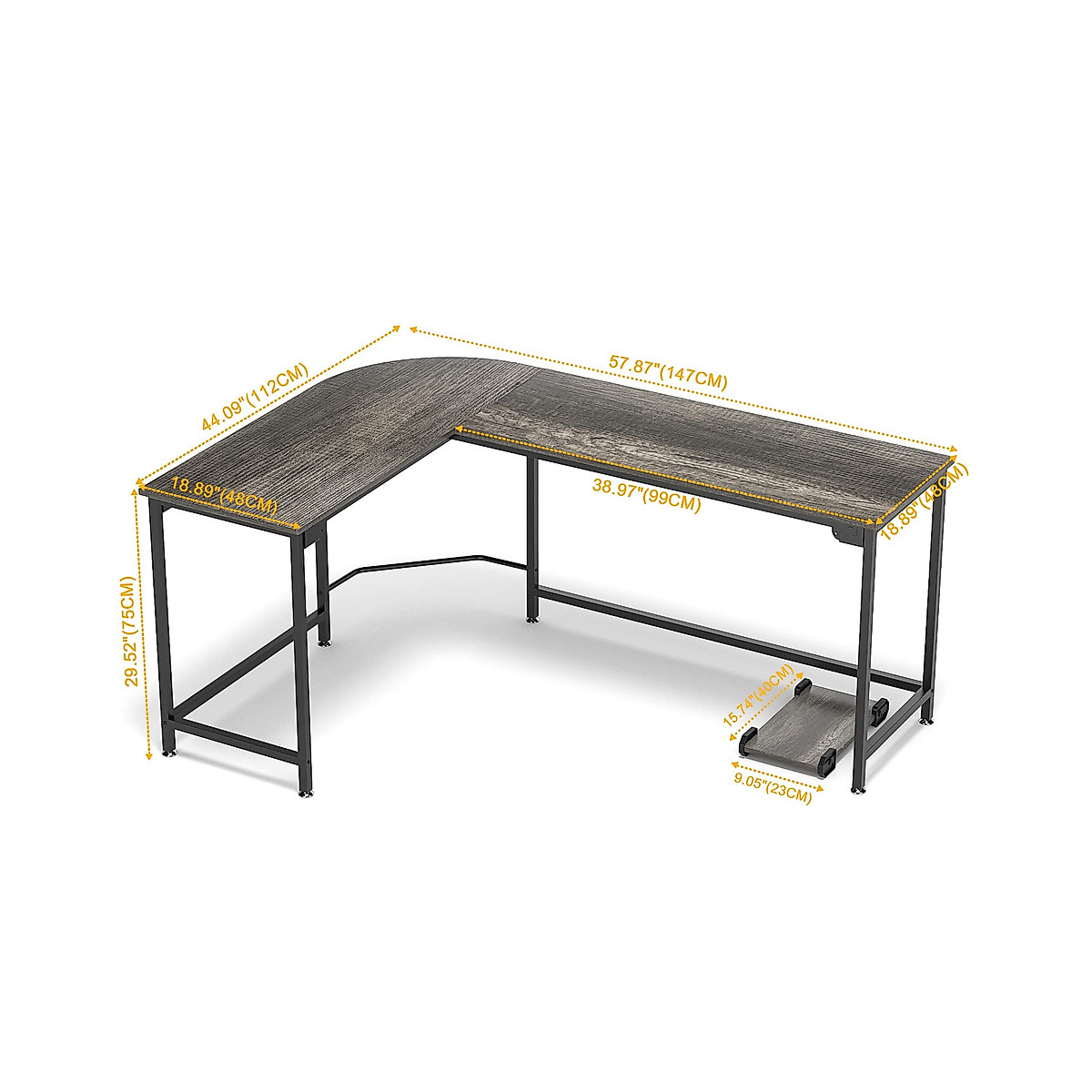 Teraves Modern L-Shaped Desk 58'' Corner Computer Desk Home Office Study Workstation Wood & Steel PC Laptop Gaming Table