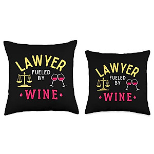 Funny Lawyer Gifts For Women Law Student Fueled by Wine Lover Law School Women Funny Lawyer Throw Pillow, 18x18, Multicolor