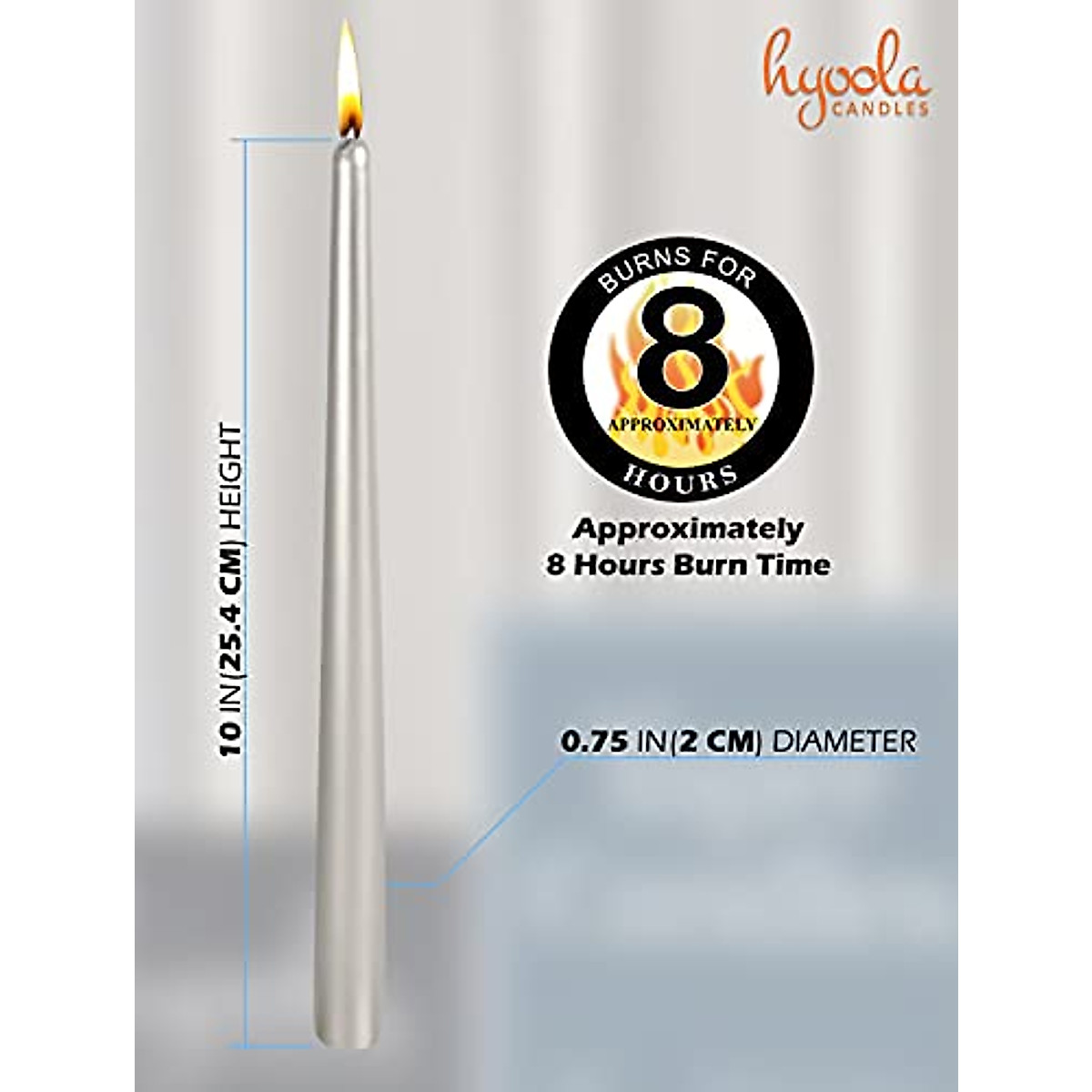 Hyoola Tall Taper Candles - 10 Inch - Metallic Titan - Dripless - 12 Pack - 8 Hour Burn Time