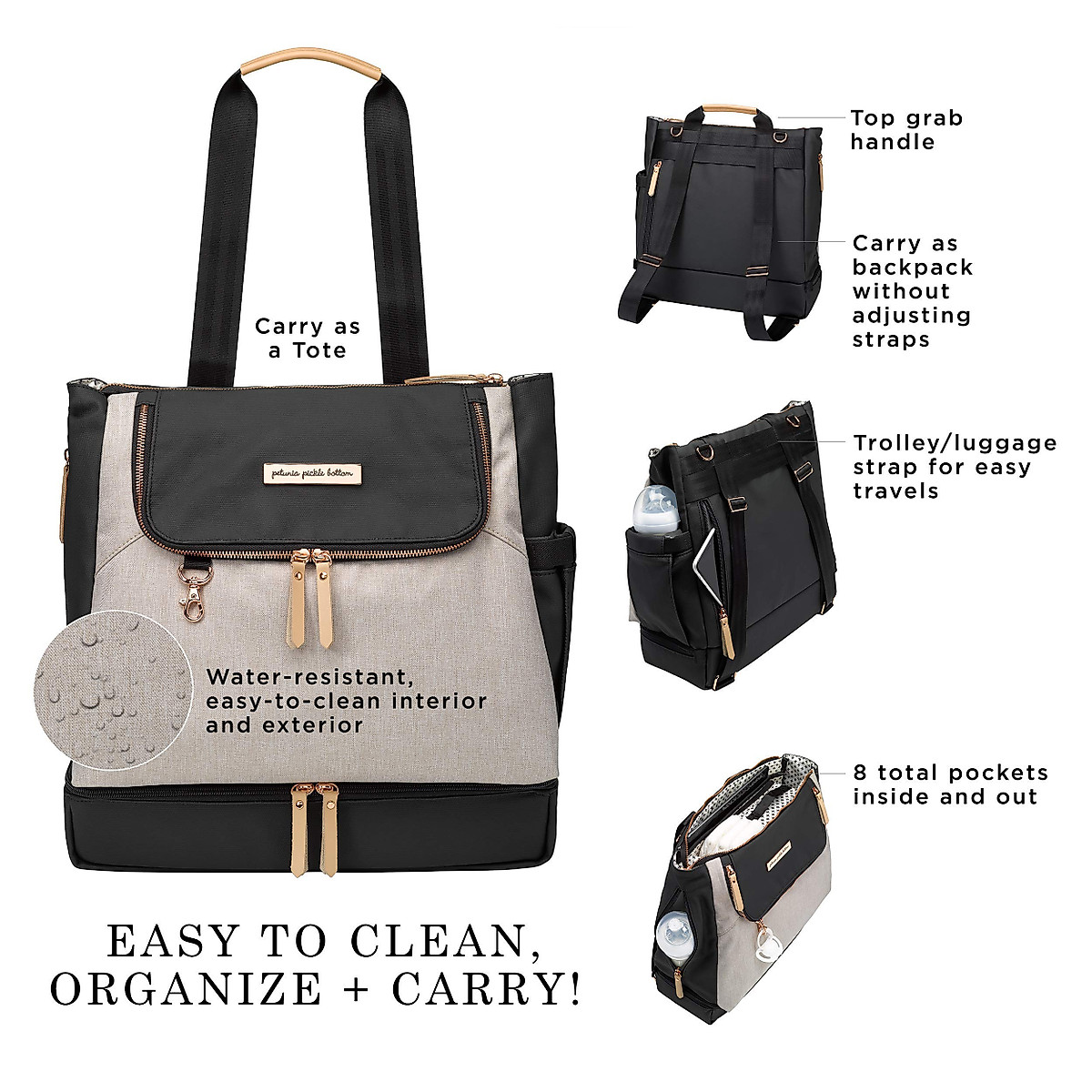 Petunia Pickle Bottom - Pivot Backpack (Sand/Black) + Diaper Clutch (Leopard) Bundle