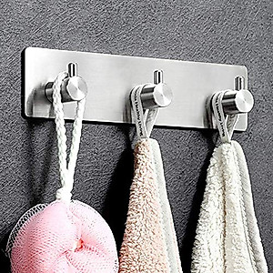 3 Hooks Self Adhesive Hanger Coat Towel Robe Rack Rail Wall Mount Floating Stainless Steel Water and Rust Proof Heavy Duty Hooks for Modern Kitchen Bathroom