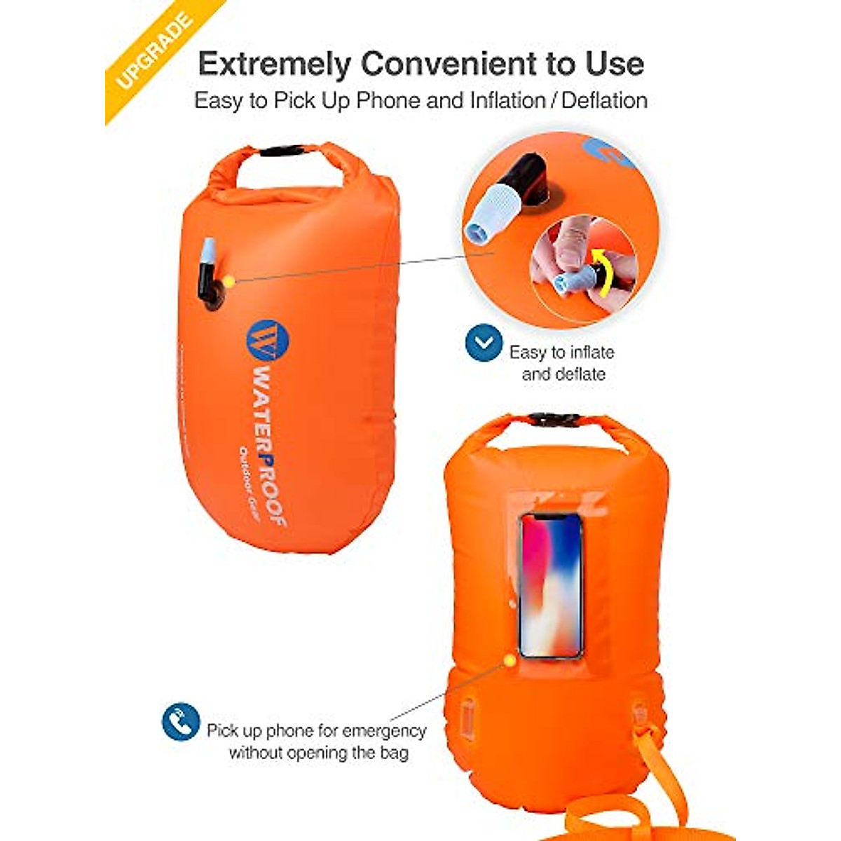 Luxtude Swim Buoy Float for Open Water Swimming, 20L Waterproof Dry Bag Swimming Bubble Safety Float with Adjustable Waist Belt for Safe Swim Training, Triathletes, Kayaking, Snorkeling and Rafting