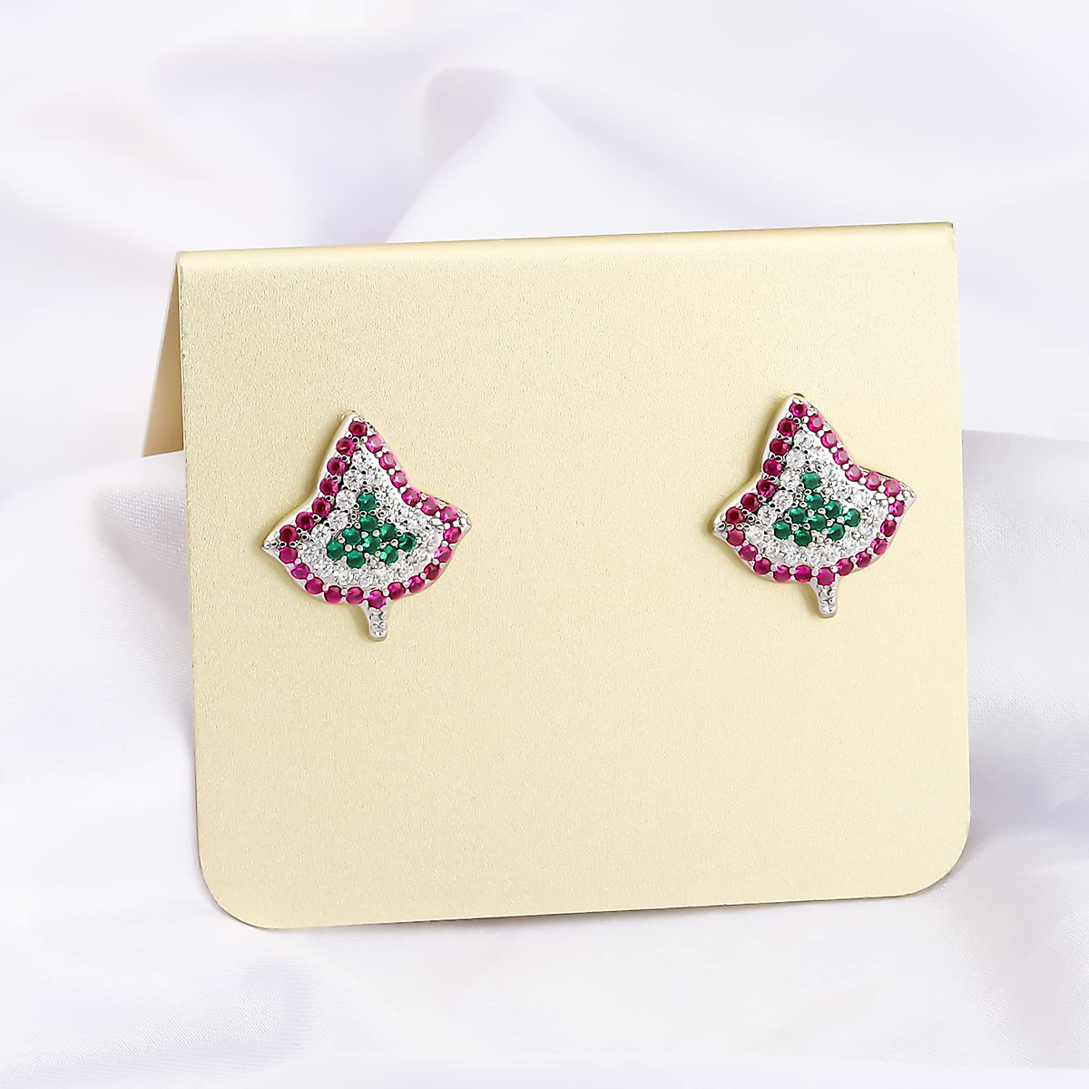 CENWA Pink and Green Leaf Zircon Earrings Sorority Gifts Paraphernalia Graduation Jewelry (Leaf Zircon Earrings)