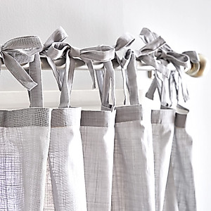 Peri Home Sheer Cotton Tie Tab Window Curtain Panel Pair, 84", Silver