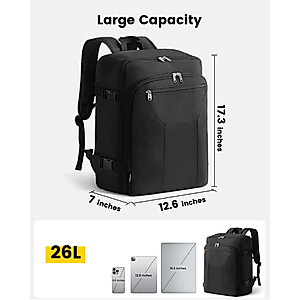 Vorspack Travel Backpack for Women Men - Carry On Backpack for Airplanes Large Laptop Backpack Casual Daypack with Shoe Compartment for Travel Work College - Black