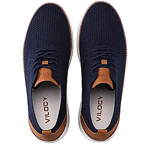 VILOCY Men's Dress Sneakers Oxfords Casual Business Shoes Lace Up Lightweight Walking Knit Mesh Fashion Sneakers Navy,US11 EU44