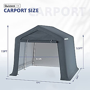 Quictent 10x10 ft Anti-Snow Portable Garage Shelter Outdoor Storage Shed Heavy Duty Car Canopy Carport for Motorcycle, Bike or Garden Tools-Gray
