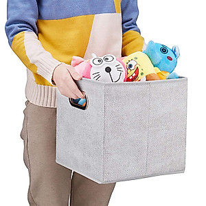 i BKGOO Cloth Storage Bins Set of 4 Thick Fabric Drawers Foldable Cubes Basket Organizer Container with Dual Metal Handles for Shelf Cabinet Bookcase Boxes Grey-White 10.5x10.5x11 inch