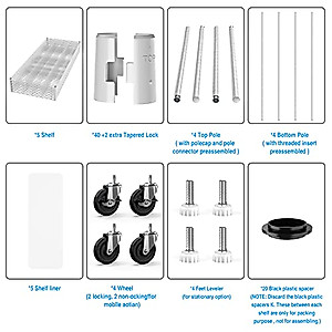 5 Tier NSF Wire Shelf Shelving Unit, 24 x 48 x 82 Inch 6000lbs Capacity Heavy Duty Adjustable Storage Metal Rack with Wheels/Leveling Feet & Shelf Liners, Ideal for Garage, Kitchen, and More - White