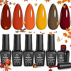 beetles Gel Polish 6 Colors Orange Yellow Gold Red Burgundy Gel Nail Polish Kit Soak Off Nail Art Lamp UV LED Cured Manicure Nail at Home Gifts for Women
