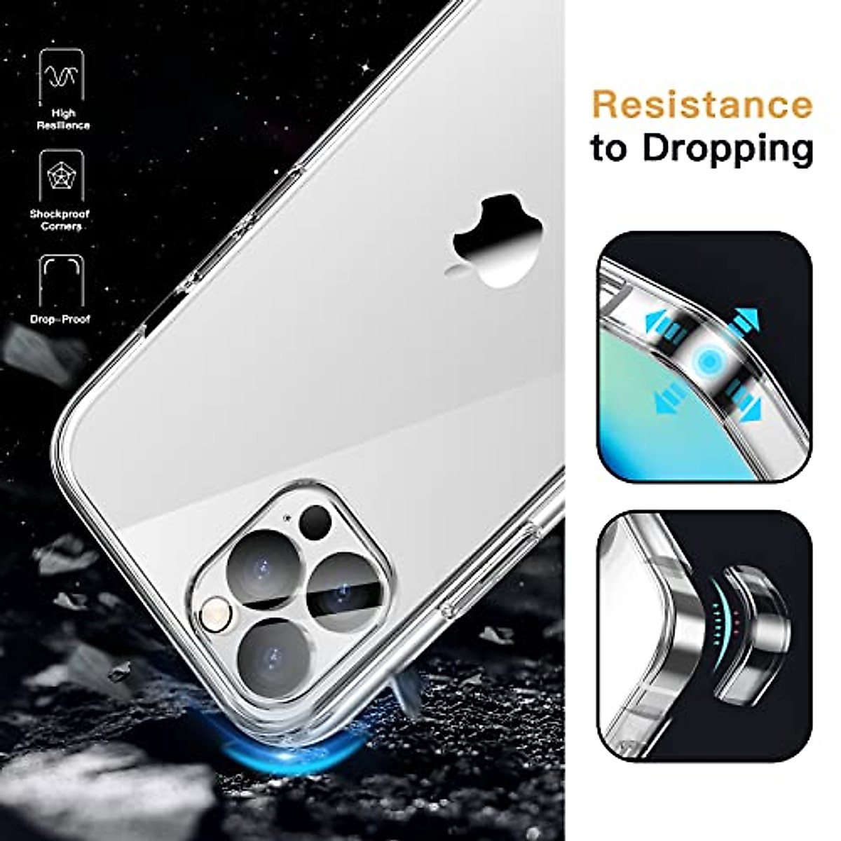 JETech 3 in 1 Case for iPhone 12 Pro 6.1-Inch, with 2-Pack Screen Protector and 2-Pack Camera Lens Protector, Non-Yellowing Shockproof Bumper Phone Cover, Full Coverage Tempered Glass Film (Clear)