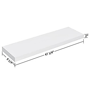 WELLAND 48 inch White Mission Floating Shelves for Wall, Bathroom Wall Mount Shelves, Wood Modern Display Shelves, Book Shelves,for Bedroom,Living Room and Kitchen