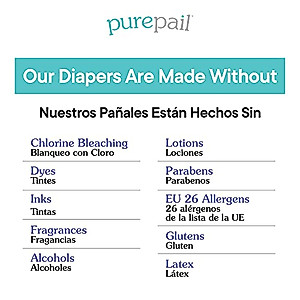 PurePail Disposable Diapers — Size 4 — 22-37 lbs — Chemical Free for Sensitive Skin — Unscented — Just Pure Fit — 152 Count