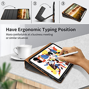 H HOLIMET Case for iPad Pro 12.9 2022 6th/5th/4th/3rd Generation 2021 2020 2018 with Pencil Holder Pocket Soft TPU Back Shockproof, Auto Sleep/Wake, Vegan Leather