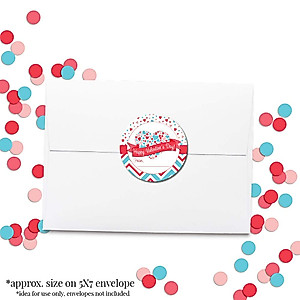 Red and Blue Heart-Themed Valentine Party Favor Sticker Labels, 40 2" Party Circle Stickers by AmandaCreation, Great for Classroom Valentines, Envelope Seals, Gifts & Treats
