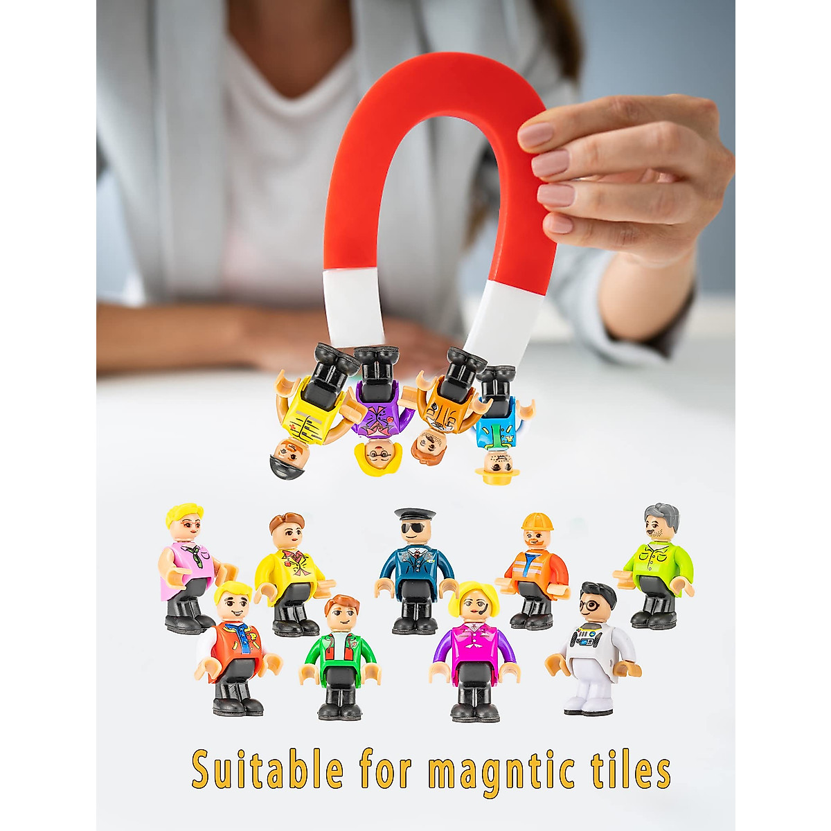 Vanstarry Magnetic Figures,Community Figures Set of 16 Pieces,Play People Perfect for Magnetic Tiles,STEM Learning Toys Children,Magnetic Tiles Expansion Pack (16 Magnetic Figures)