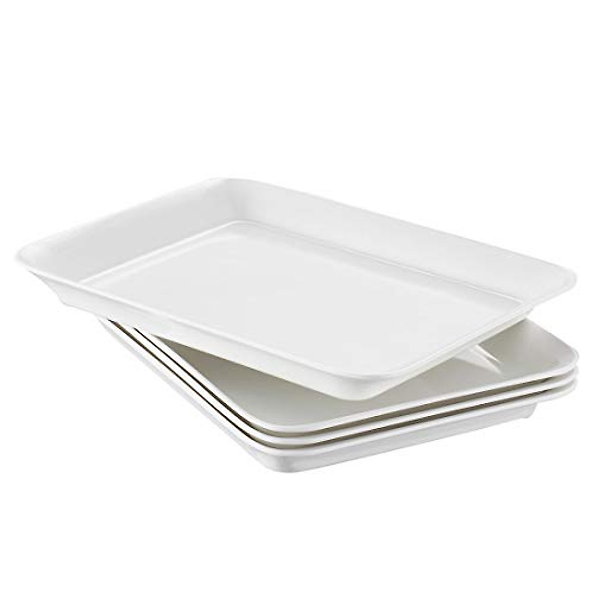 Ubrand i BKGOO Foodservice White Plastic Tray Set of 4 Service Melamine tary for Parties, Coffee Table, Kitchen Size(9"x6.5"x1")