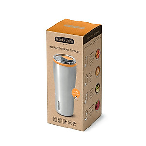BLACK + BLUM - Insulated Tumbler - 18/8 Stainless Steel Vacuum Insulated Travel Tumbler with Leak Proof, Lockable Lid - Keeps Hot for 6hrs, Cold for 8hrs, Orange - 600ml