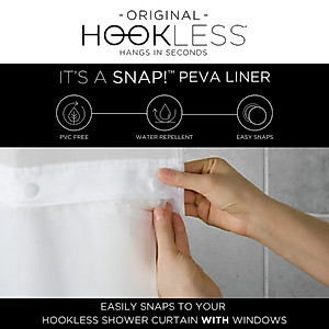 Hookless RBH14HH12 Polyester with PEVA Snap-In Shower Curtain Liner, Frosty White, 70 X 54in