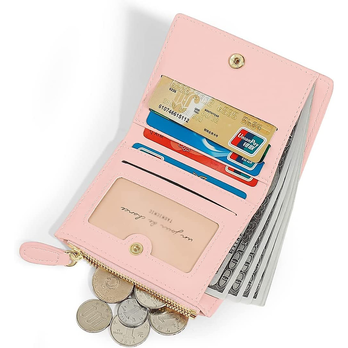 kuifang Girls Cute flowers Print Wallet, Small Tri-folded Aesthetic Wallet, PU Leather Purse Cash Pocket Card Holder ID Window Purse for Women(Blue)