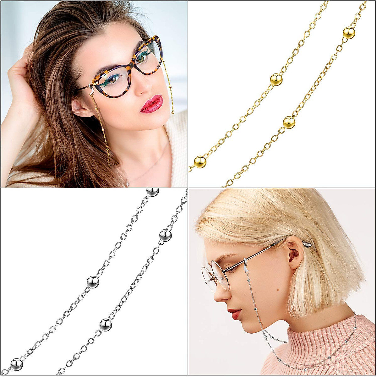 Frienda 6 Pieces Eyeglass Chains Elegant Eyewear Retainer Beaded Eyeglass String Holder Glasses Strap (Silicone Buckle Style)