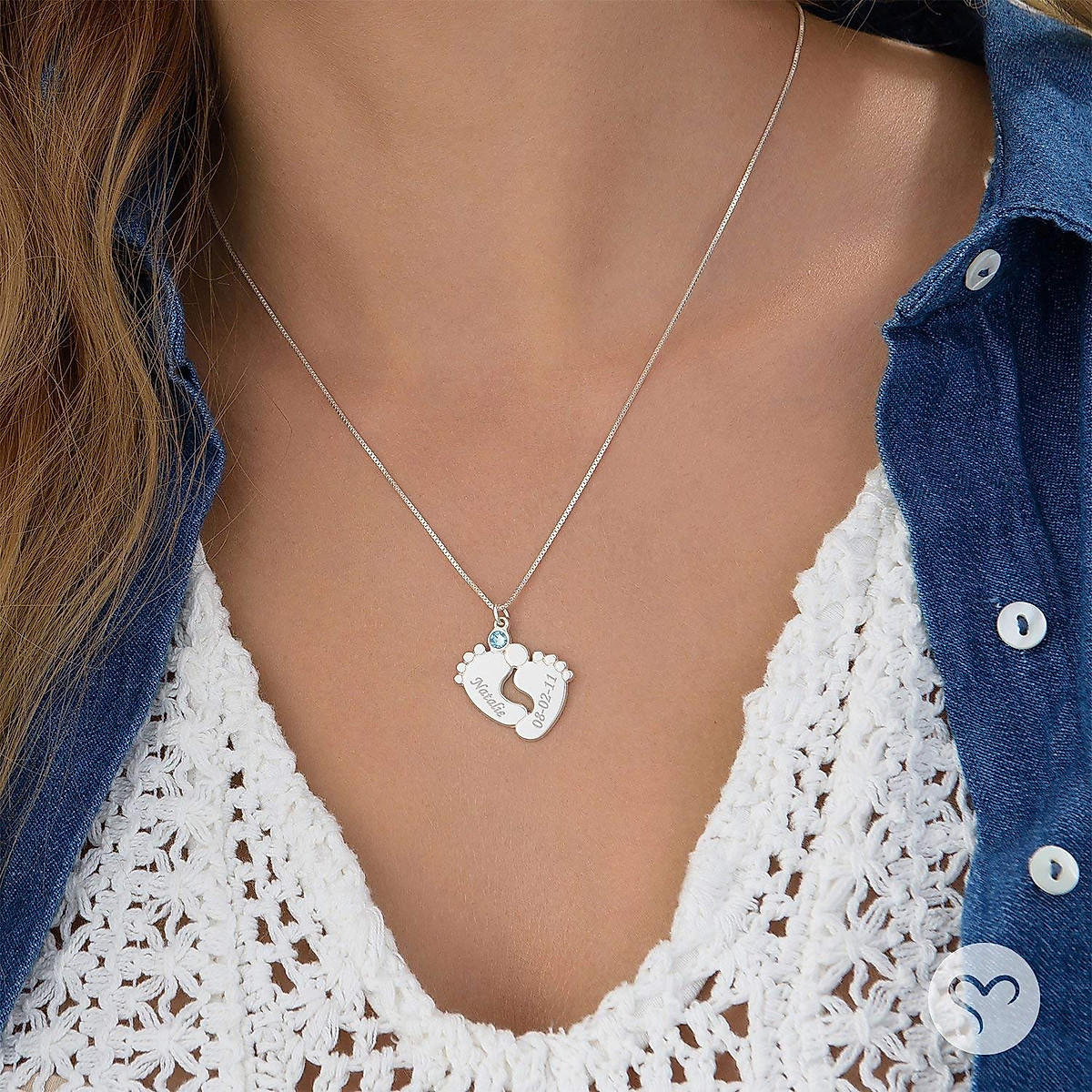 MYKA - Personalized Engraved Baby Feet Pendant Necklace - CZ or Diamond Stone Option - Custom Jewelry for Her, Women, Mom - Dainty Gift for Birthday, Christmas, Mother's Day