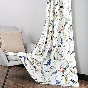 Leeva Delicate Blue Birds Window Curtains for Bedroom Dining Room, Grommet Top Crafted Printed Garden Windows Treatment Panels Set for Dorm, Set of 2 Pieces, 52x96