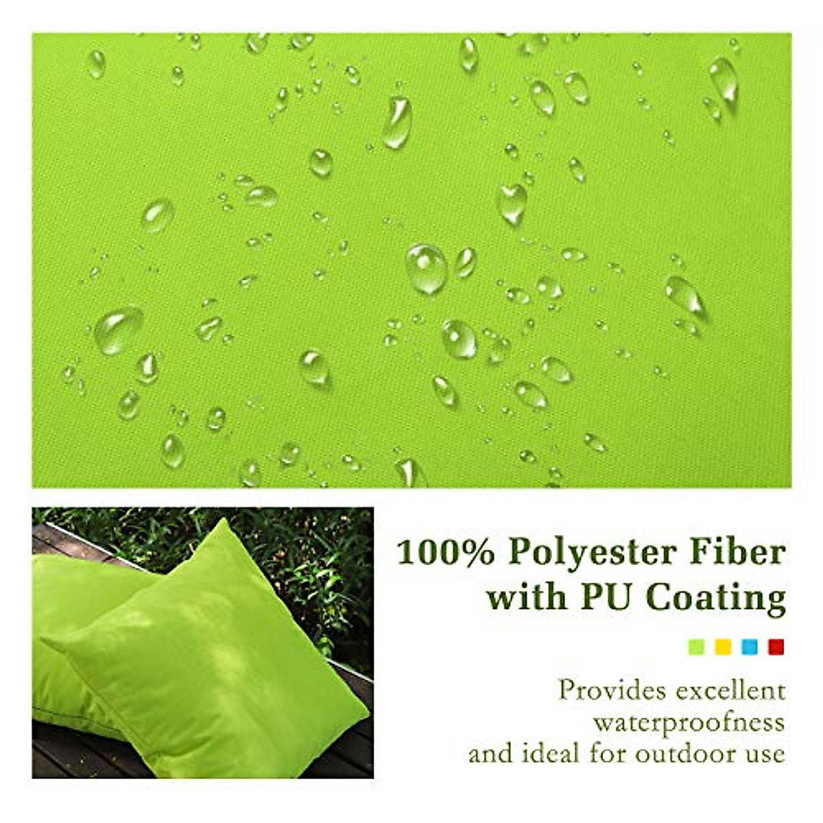 Lewondr Waterproof Outdoor Throw Pillow Cover, 2 Pack Solid PU Coating Throw Pillow Case UV Protection Garden Cushion Cover for Patio Sofa Couch Balcony 18"x18"(45x45cm) - Fluorescent Green