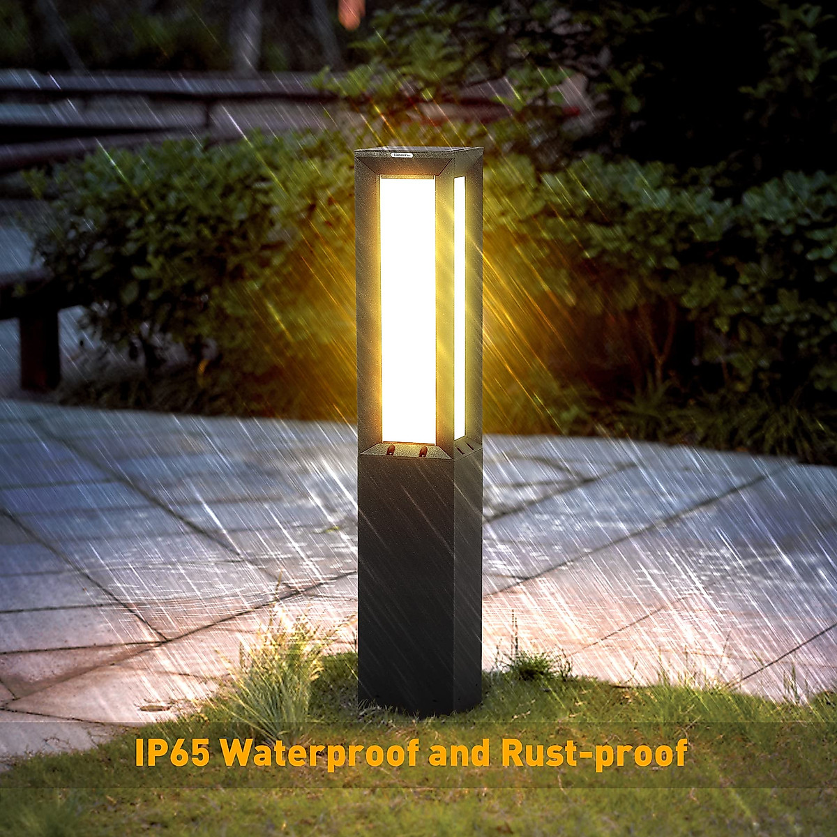 Linkmoon Solar Landscape Path Light, Stainless Steel 3W 350LM Luxury LED Lighting, 32 Inches Modern Outdoor Bollard Lighting for Lawn, Patio, Courtyard and Driveway Decoration