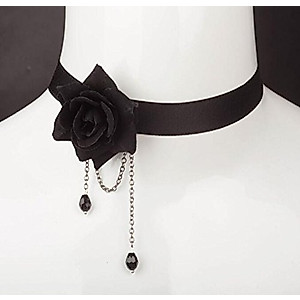 Elegant Retro Rose Flower Collarbone Chain Clavicle Necklace Gothic Lolita Black Lace Collar Choker Ornament Wedding Halloween Accessories (Black)