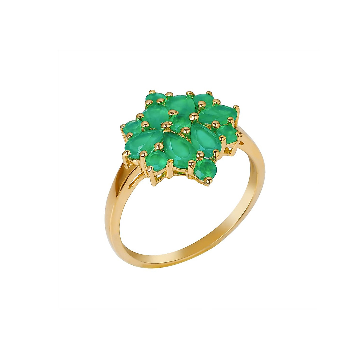 YoTreasure 3x5 MM Green Onyx Cluster Ring 14k Gold Over 925 Silver