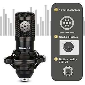 Studio Condenser USB Microphone Computer PC Microphone Kit with Adjustable Scissor Arm Stand Shock Mount, for PC Computer Recording Podcasting YouTube Karaoke Gaming Streaming Teaching Guarda GD100