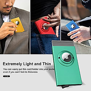 AirTag Card Holder Wallet with AirTag Holder, Pop Up Wallet RFID Blocking Slim Metal Bank Credit Card Case Holds 5 Cards (Yellow)