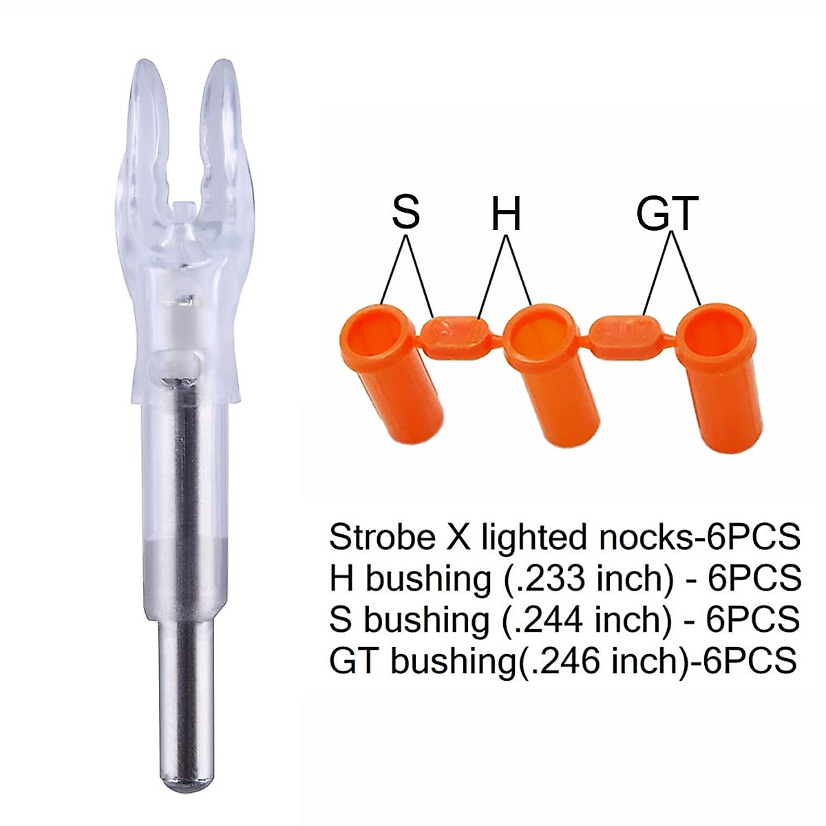 X Lighted Archery Nock for Arrows with .204".233".244".246" Inside Diameter, 6 PCS LED Nock with Screwdriver (Strobe, X/.204")