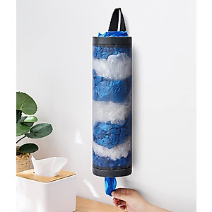 LINEVI Bag Holder for Plastic Bags, 4 Pcs Polyester Grocery Bag Holder Plastic Dispenser Foldable Breathable Washable Hanging Mesh Garbage Bag Organizer for Kitchen Plastic Bag Storage