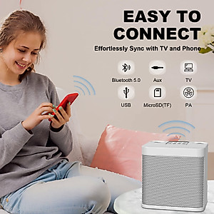 Fullife Karaoke Machine for Adults/Kids, Portable Bluetooth PA System with 2 Wireless Microphones, Home Speaker Echo/Vocal Cut, Singing Parties, Meetings, Picnic, White, (YS203)