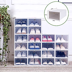 SABUIDDS Shoe Boxes Clear Plastic Stackable 20Pack With Lids,Drawer Shoes Storage Organizers for Women/Men,Detachable,Versatile,Space-Saving Shoe Box