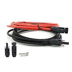 KEDAKEJI 10 Gauge 10 AWG One Pair 15 Feet Black + 15 Feet Red Solar Panel Extension Cable Wire Solar Connectors