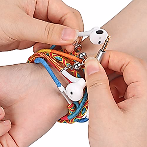 URIZONS Earbuds Bracelet Colorful Braided Earphones - 3.5mm Wired Headphones with Microphone Remote in-Ear Sports Headset for iPhone Handmade Fabric Knitted Thread Wrapped