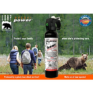UDAP Pepper Power Magnum Bear Spray Self Defense Deterrent with Griz Guard Holster for Camping, Hiking, Fishing, Powerful Blast Pattern, 30 ft Fog Barrier, 15SO, 9.2 oz