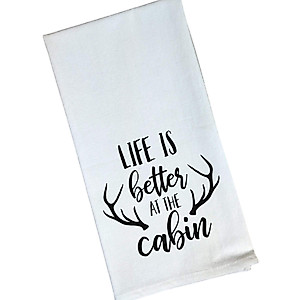Flour Sack Kitchen Towel - Life Is Better At The Cabin - Deer Antlers